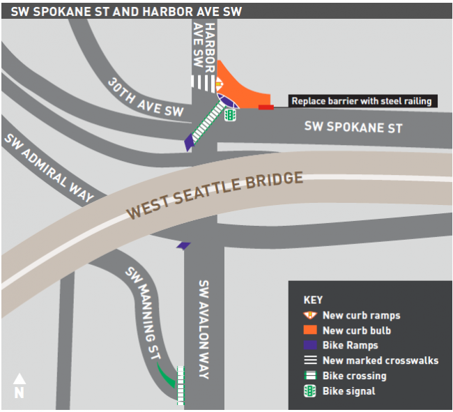 Alki Trail detour info for people biking and walking